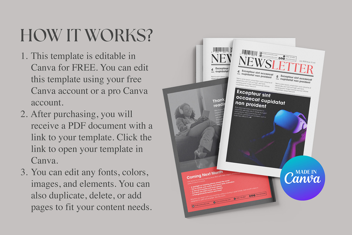 Monthly Newsletter Template for Canva