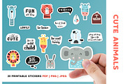 Digital Stickers Bundle Cute Animals, an Animal Illustration by Nursery Art