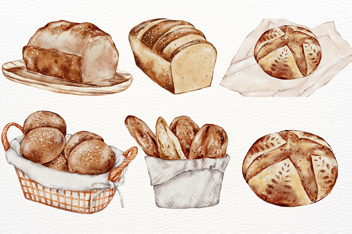 Watercolor Bread Clipart, a Food Illustration by ArtbyHien | Creative ...