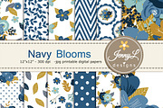 Navy Blue Floral Digital Papers, a Pattern Graphic by JennyL Designs ...