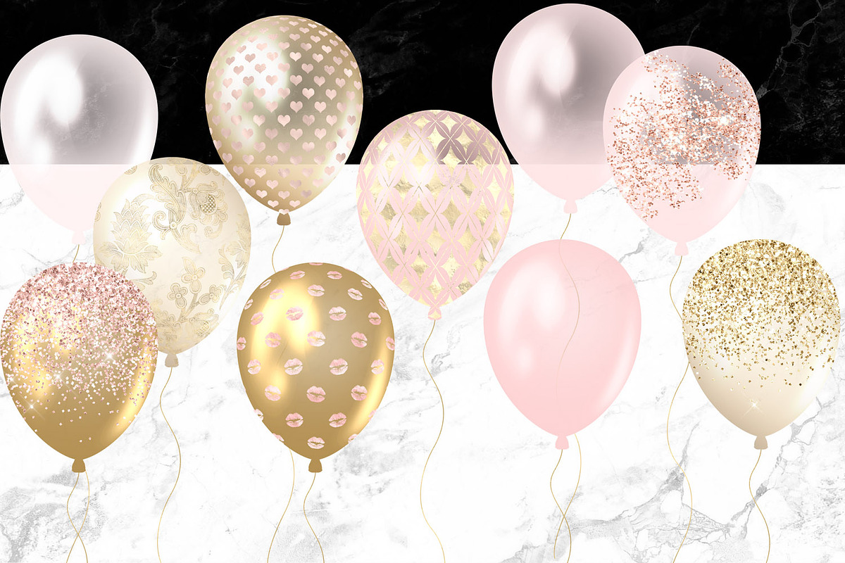 Blush and Gold Balloons Clipart, an Illustration by Digital Curio