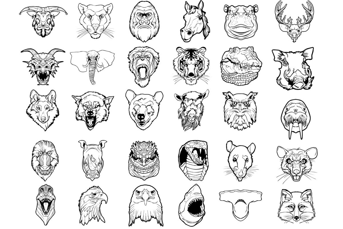 Hand Drawn Animal Heads, an Animal Illustration by HeroMachine Vector Art