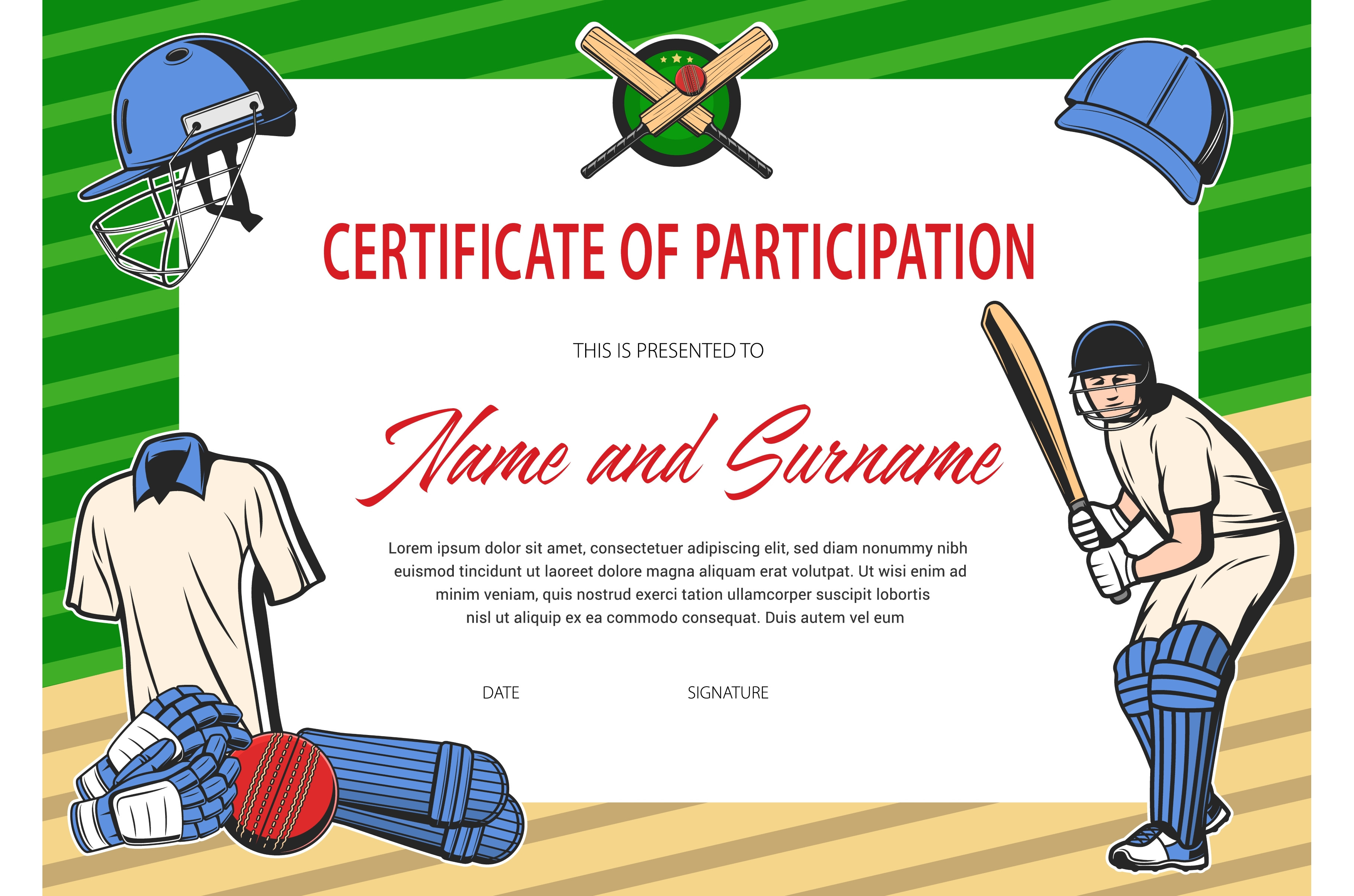 Certificate of participation cricket, an Education Illustration by ...