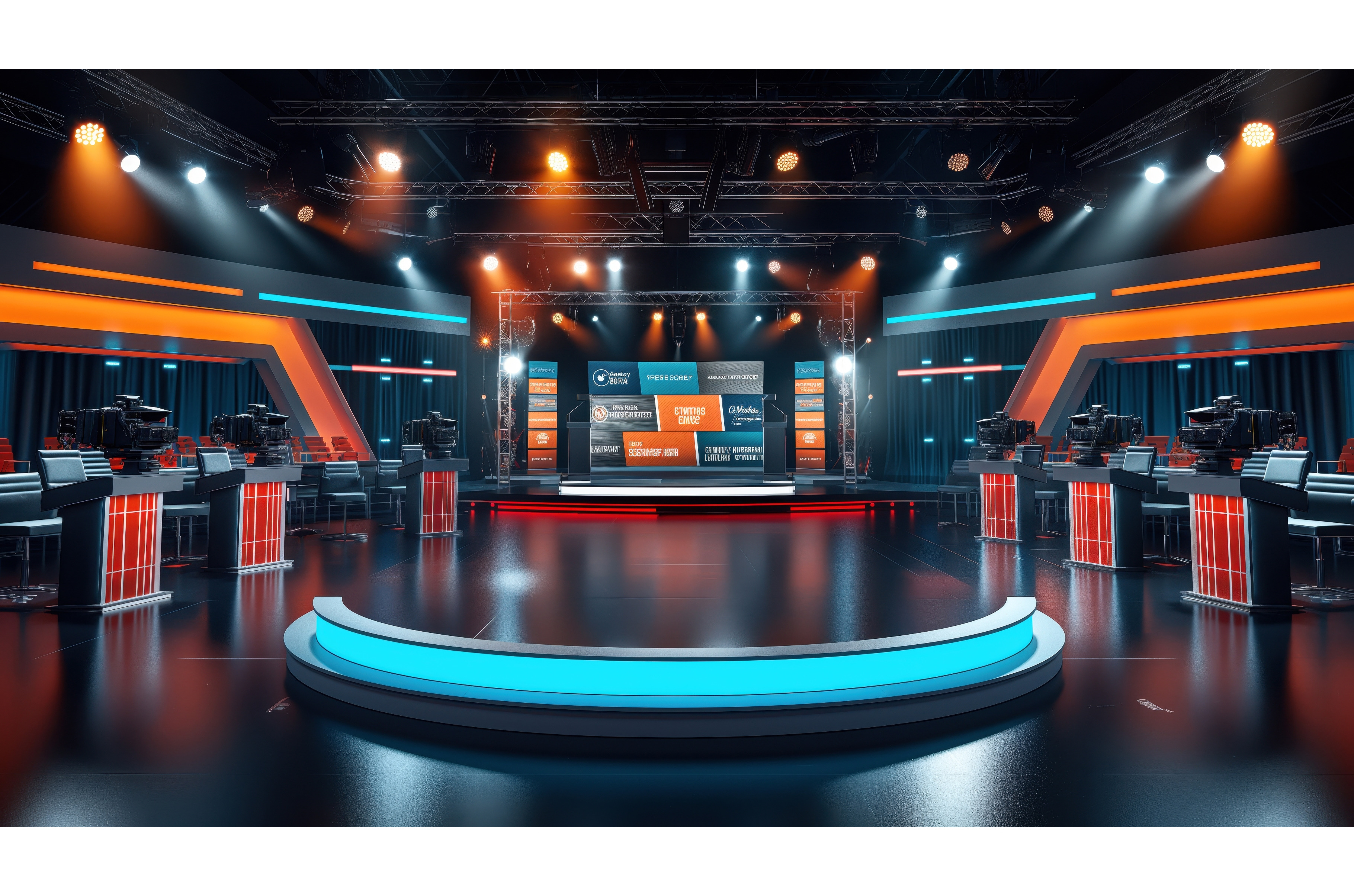 Modern TV studio setup with, an Illustration by Sergey Kotenev