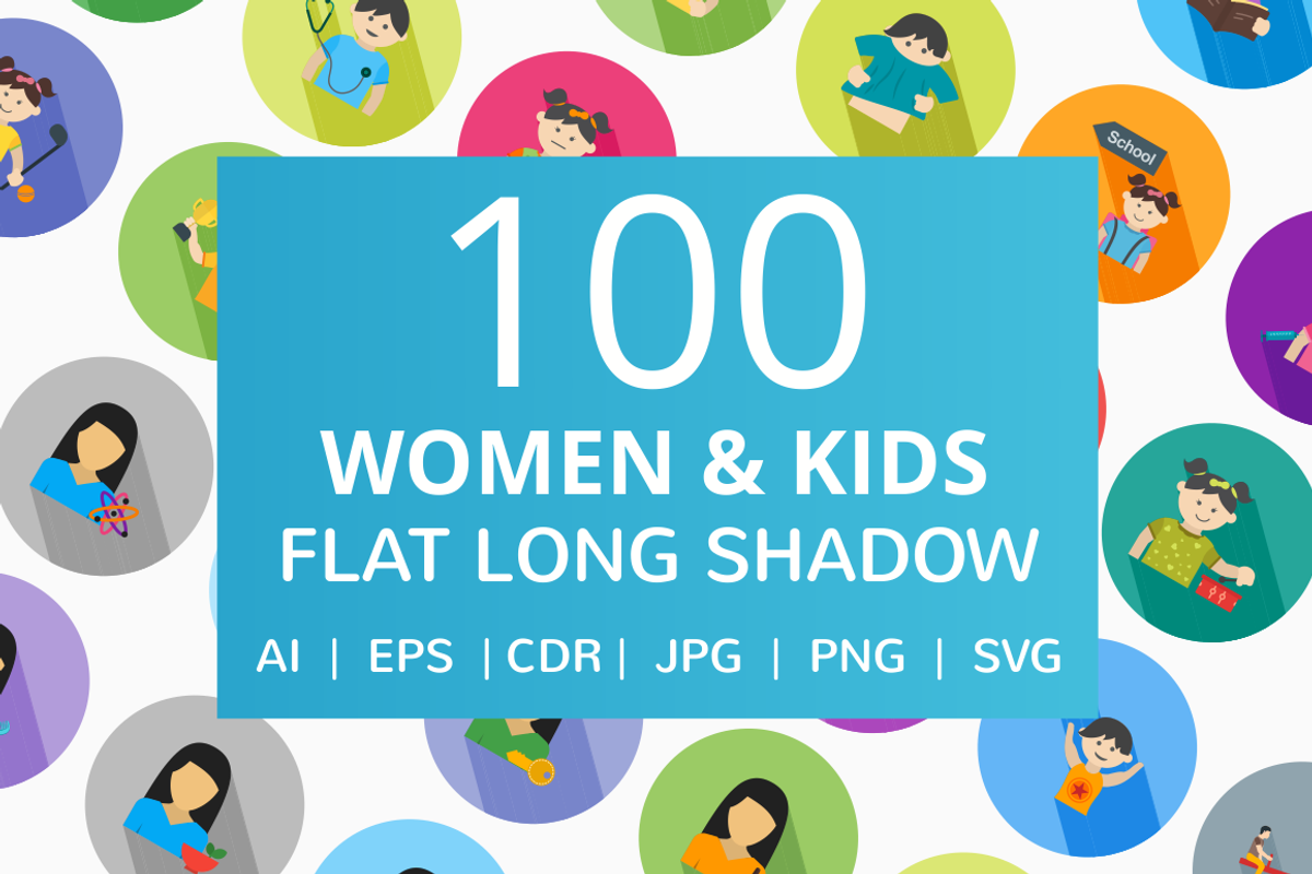 100 Women & Kids Flat Icons, an Icon by IconBunny | Creative Market