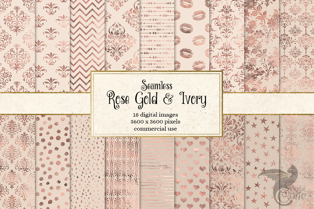 Rose Gold and Ivory Digital Paper, a Pattern Graphic by Digital Curio