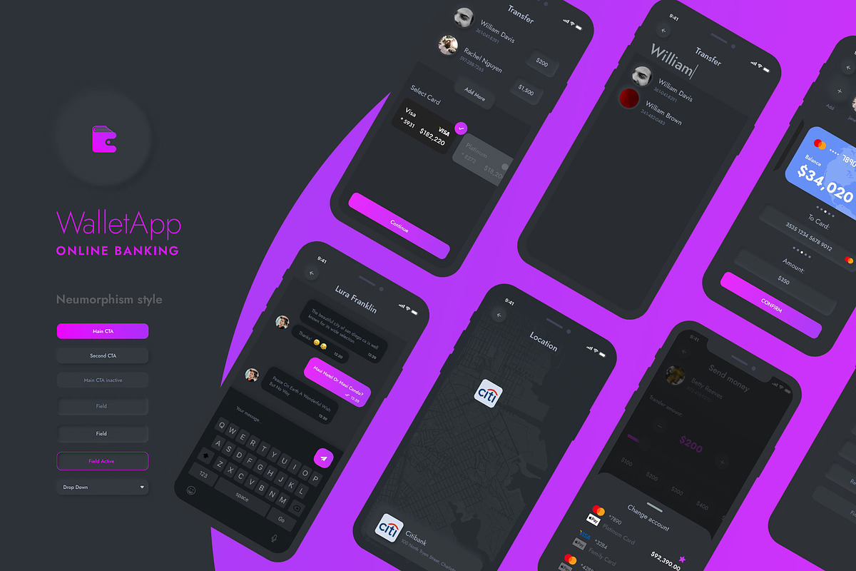 WalletApp UI - Sketch App Design, an App Template by pavlushka | Creative Market