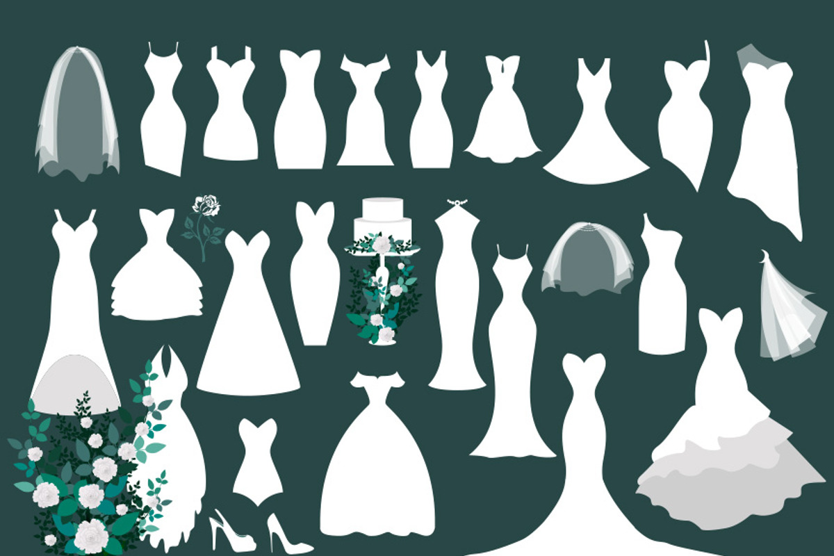 White Wedding Dress Vectors, an Object Graphic by Digital Curio