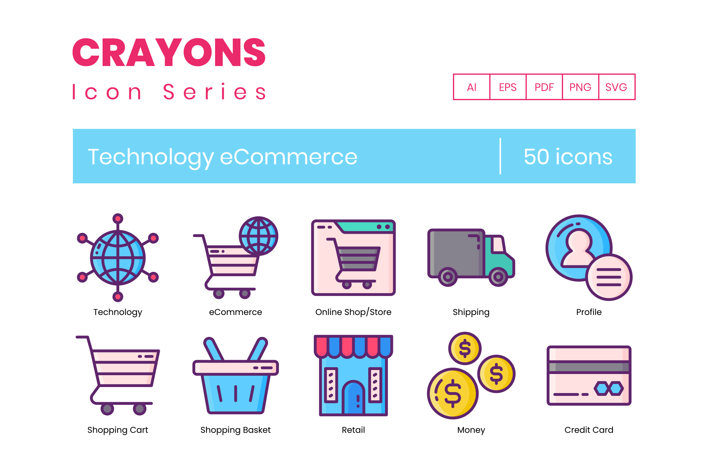 50 Technology eCommerce Icons | Cray, an Outline Icon by Flat Icons