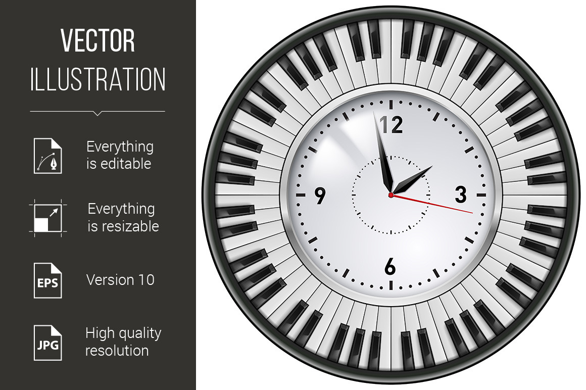 Realistic Office Clock Piano keys, a Background Graphic by DvargShop ...