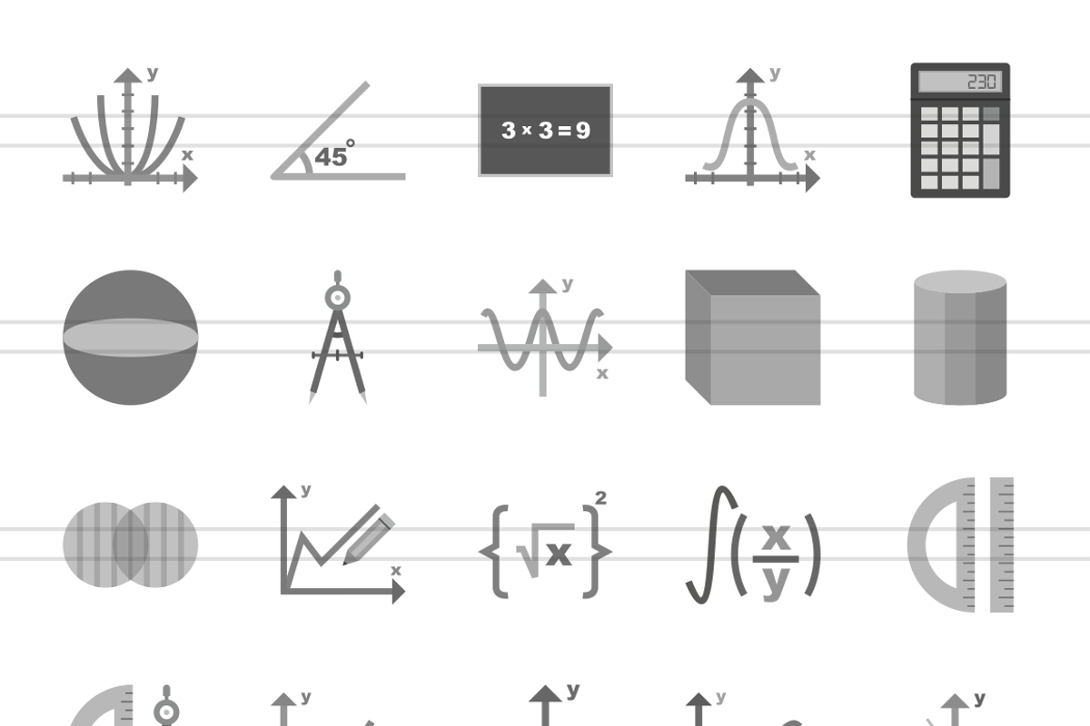 50 Math Symbols Greyscale Icons, an Icon by IconBunny | Creative Market