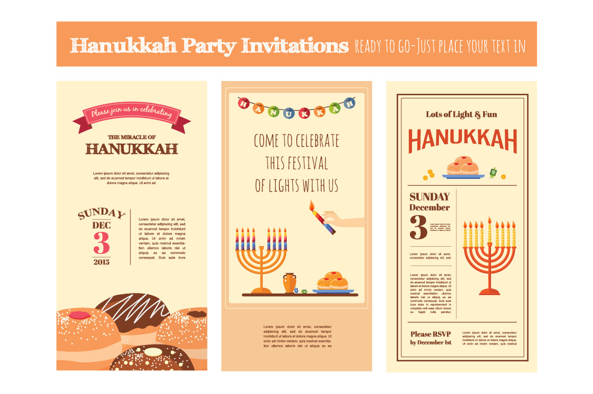 Chanuka party invitations set, an Illustration by jenny lipets