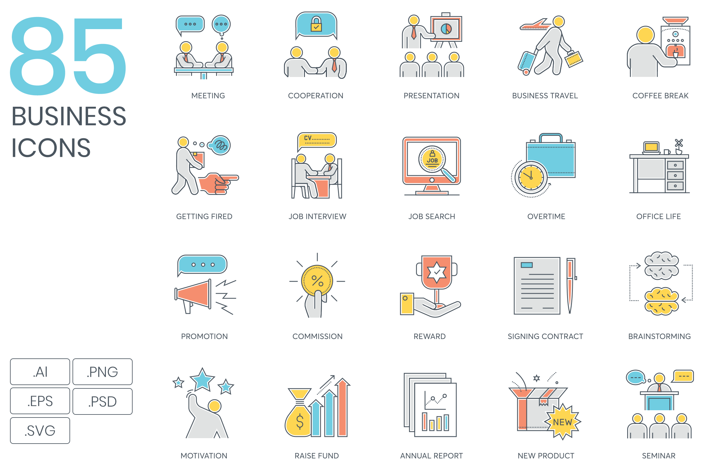 85 Business Color Line Icons, an Outline Icon by Flat Icons