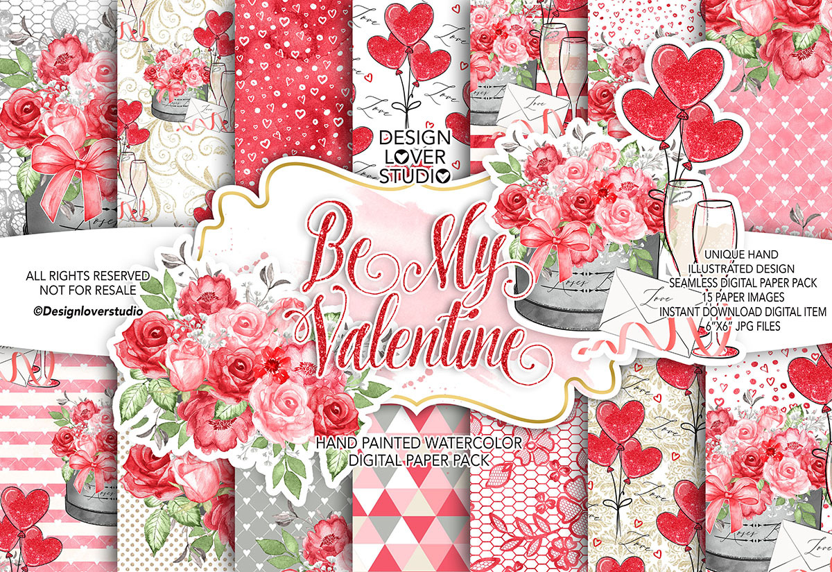 Be My Valentine digital paper pack, a Pattern Graphic by designloverstudio