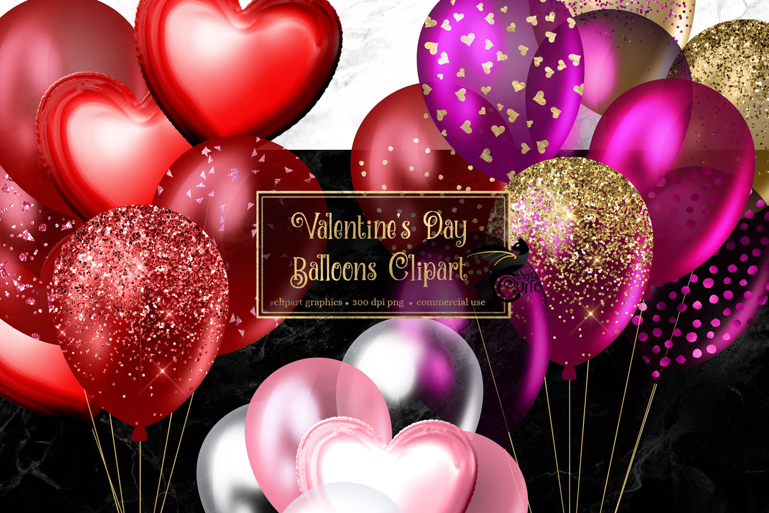 Valentine's Day Balloons Clipart, an Illustration by Digital Curio