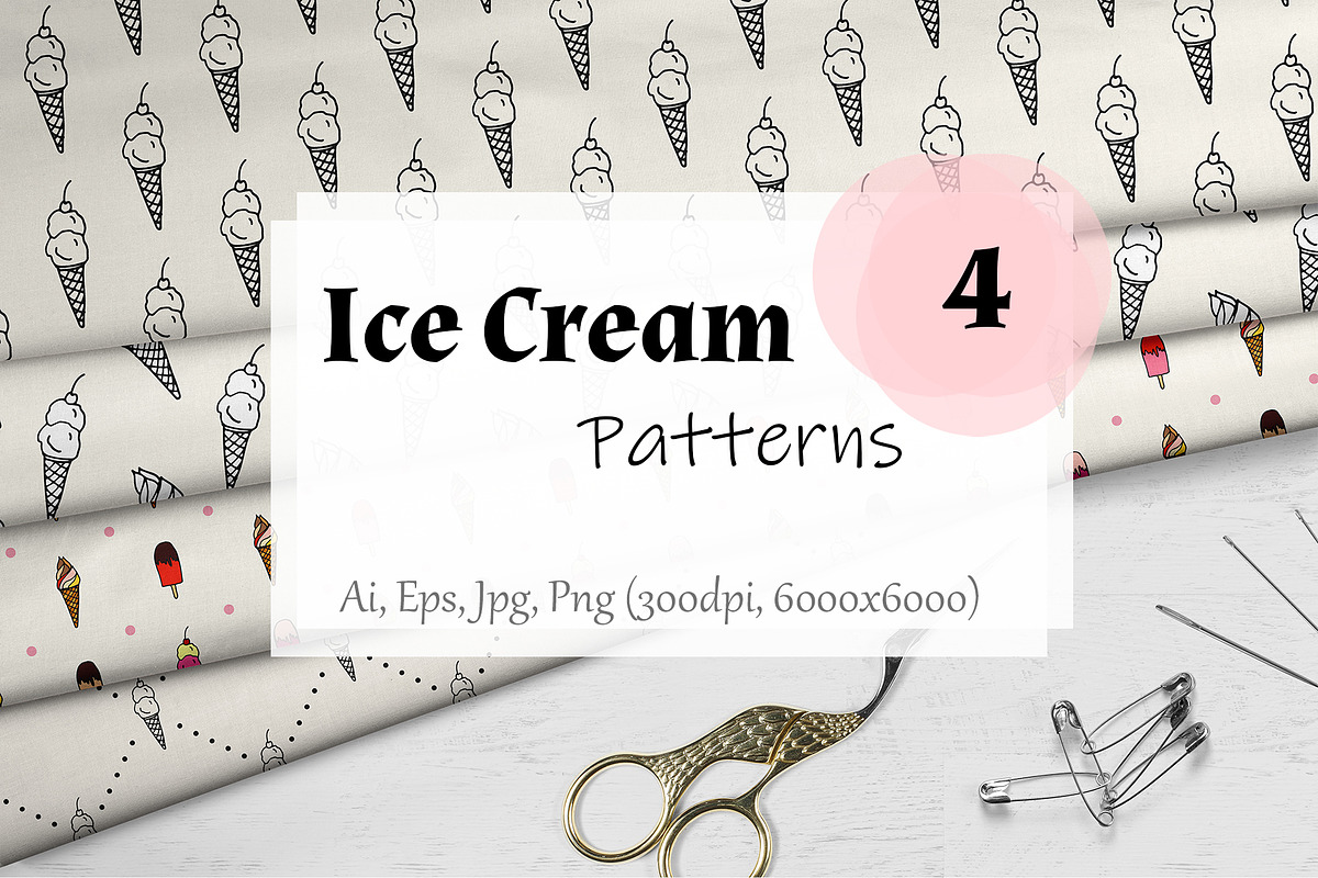4 Ice Cream patterns, a Pattern Graphic by Simple Patterns