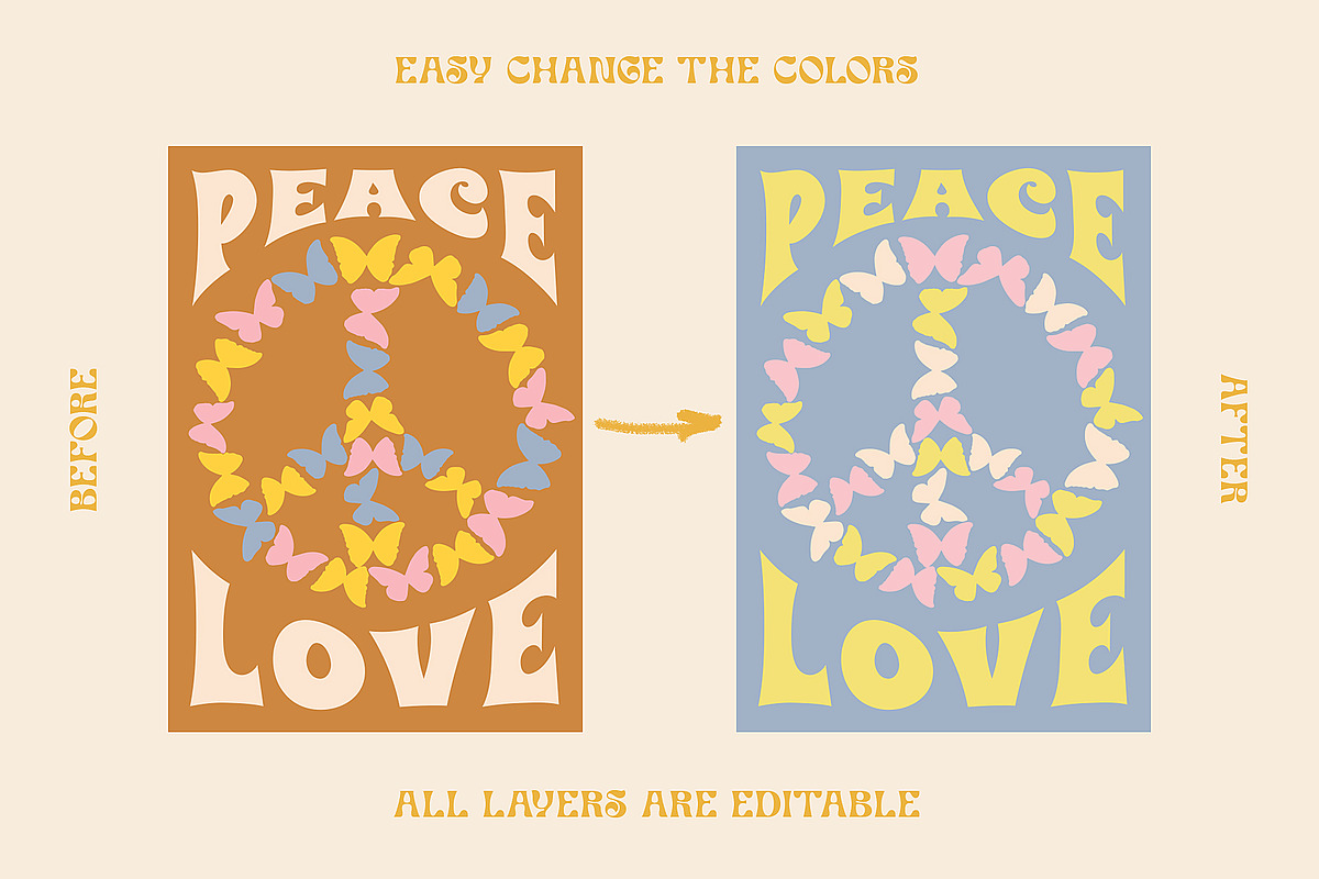 Retro Posters 70s Peace Collection, a Decorative Illustration by Ayya ...