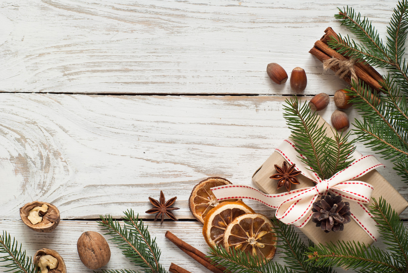 Spicy christmas background baking ingredients featuring above, anise ...