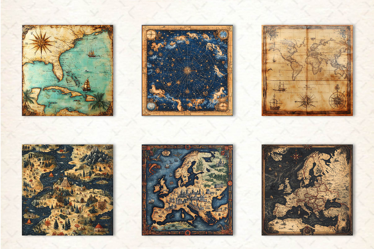Antique Maps Digital Paper, an Illustration by CreationArt