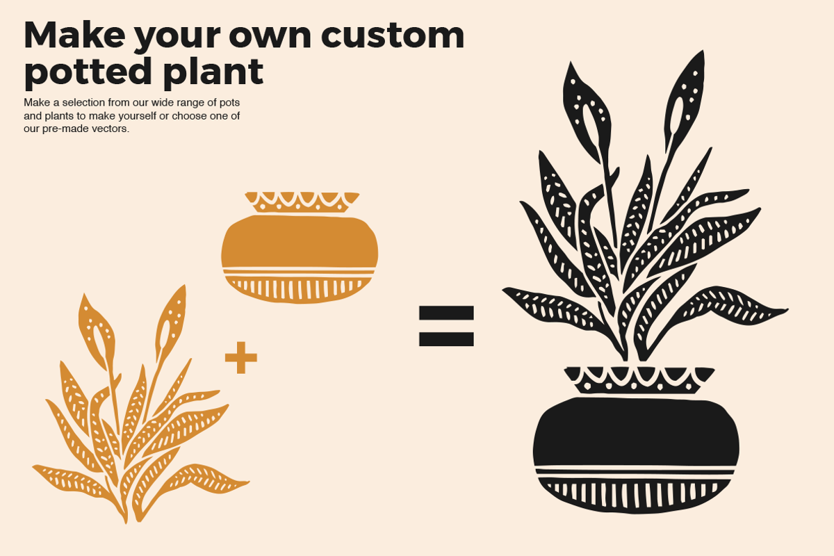 Potted Plants Linocut Bundle, an Illustration by ClayStudio