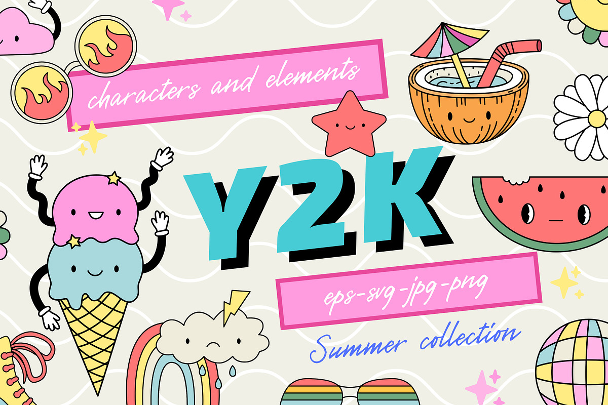Y2K Nostalgic Summer Clipart Bundle, a Seasonal Illustration by ...