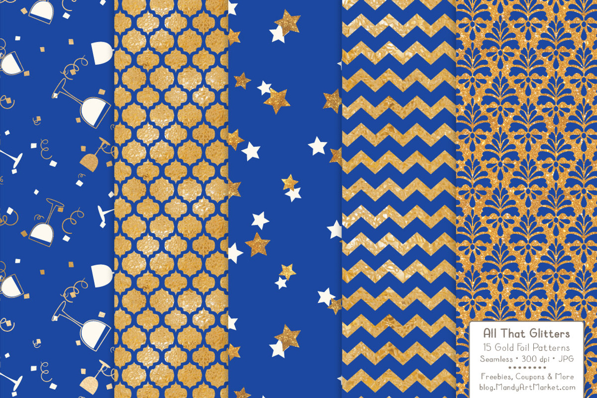 Royal Blue Gold Foil Digital Paper, a Pattern Graphic by Amanda Ilkov