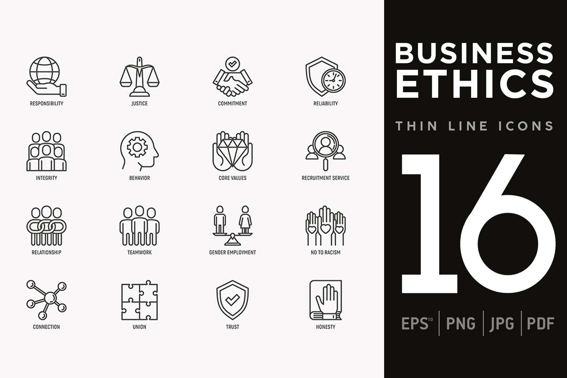 Business Ethics | 16 Thin Line Icons, an Outline Icon by Alex Blogoodf