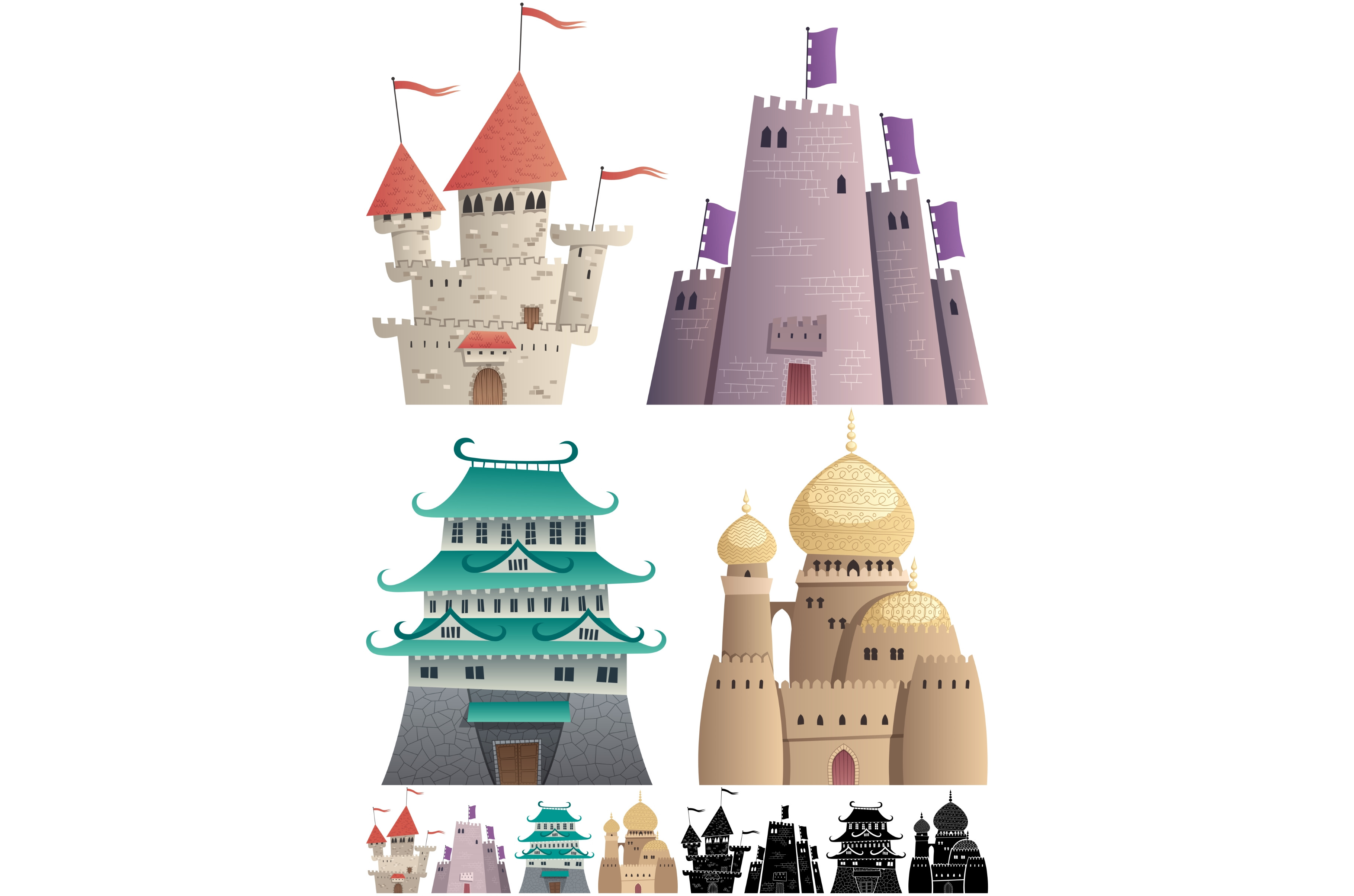 Cartoon Castles on White, an Illustration by Malchev