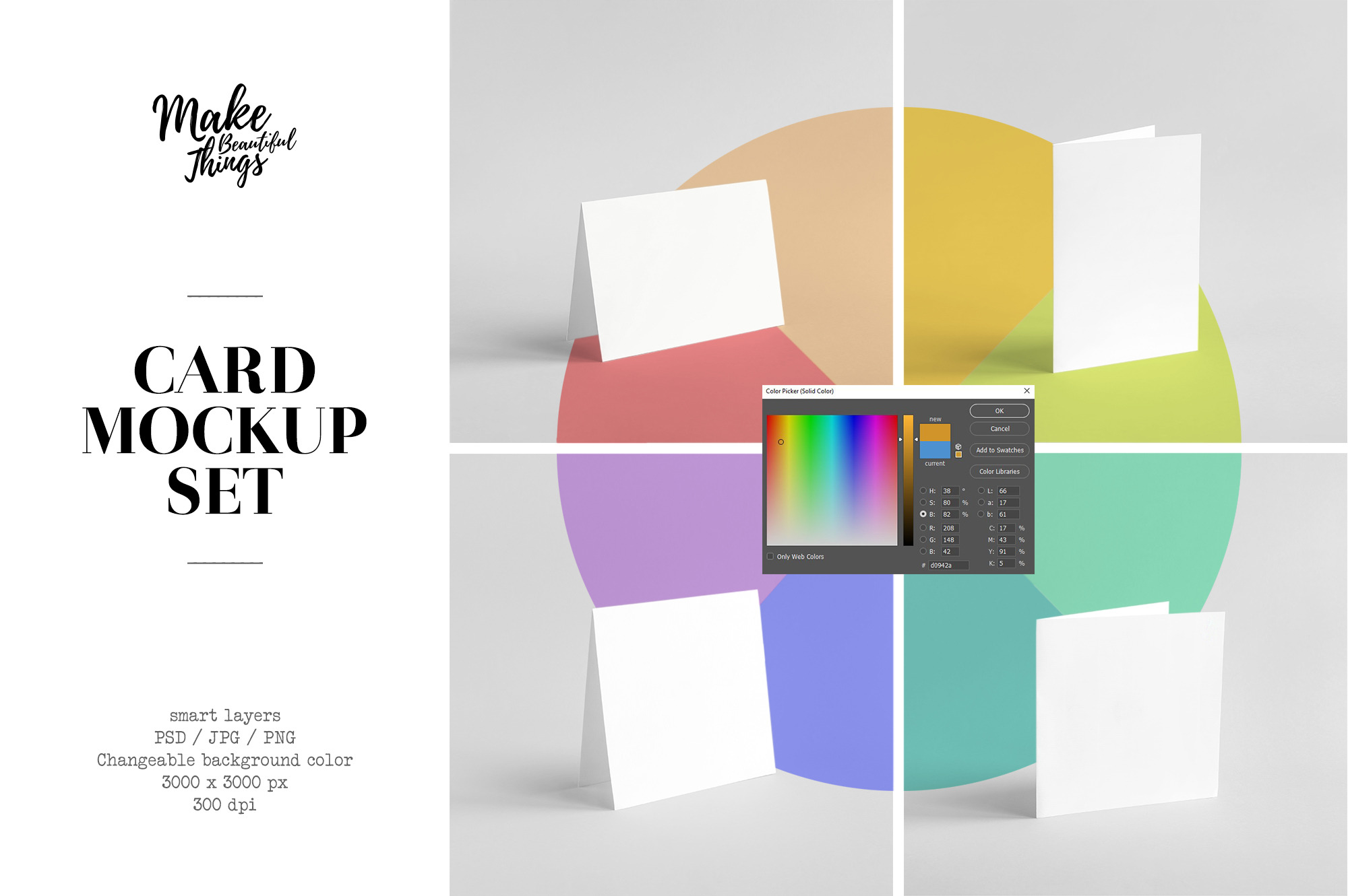 Greeting card mockup set, a Print Template by Make Beautiful Things