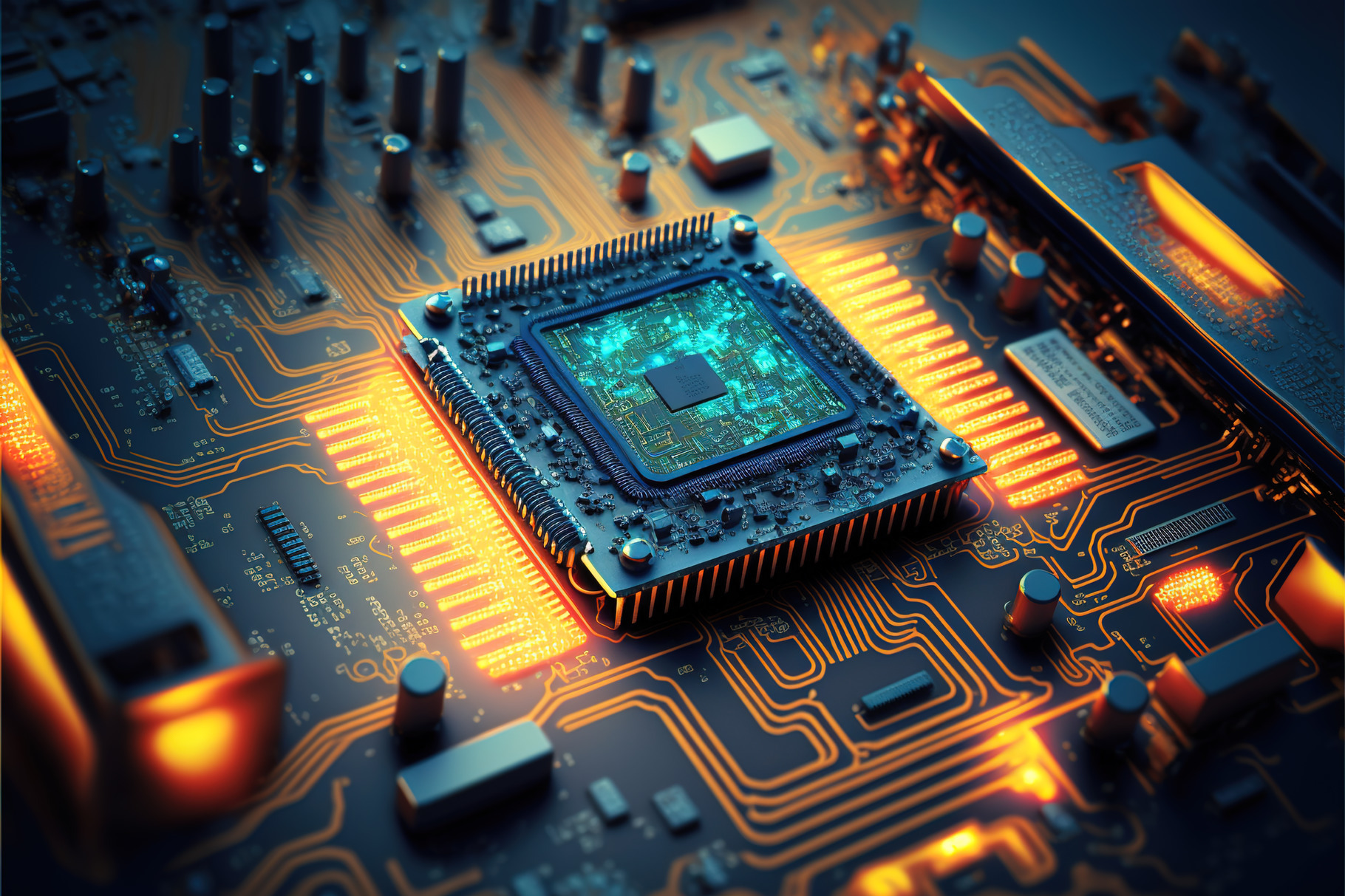 Processor on computer circuit board, a Technology Illustration by ...