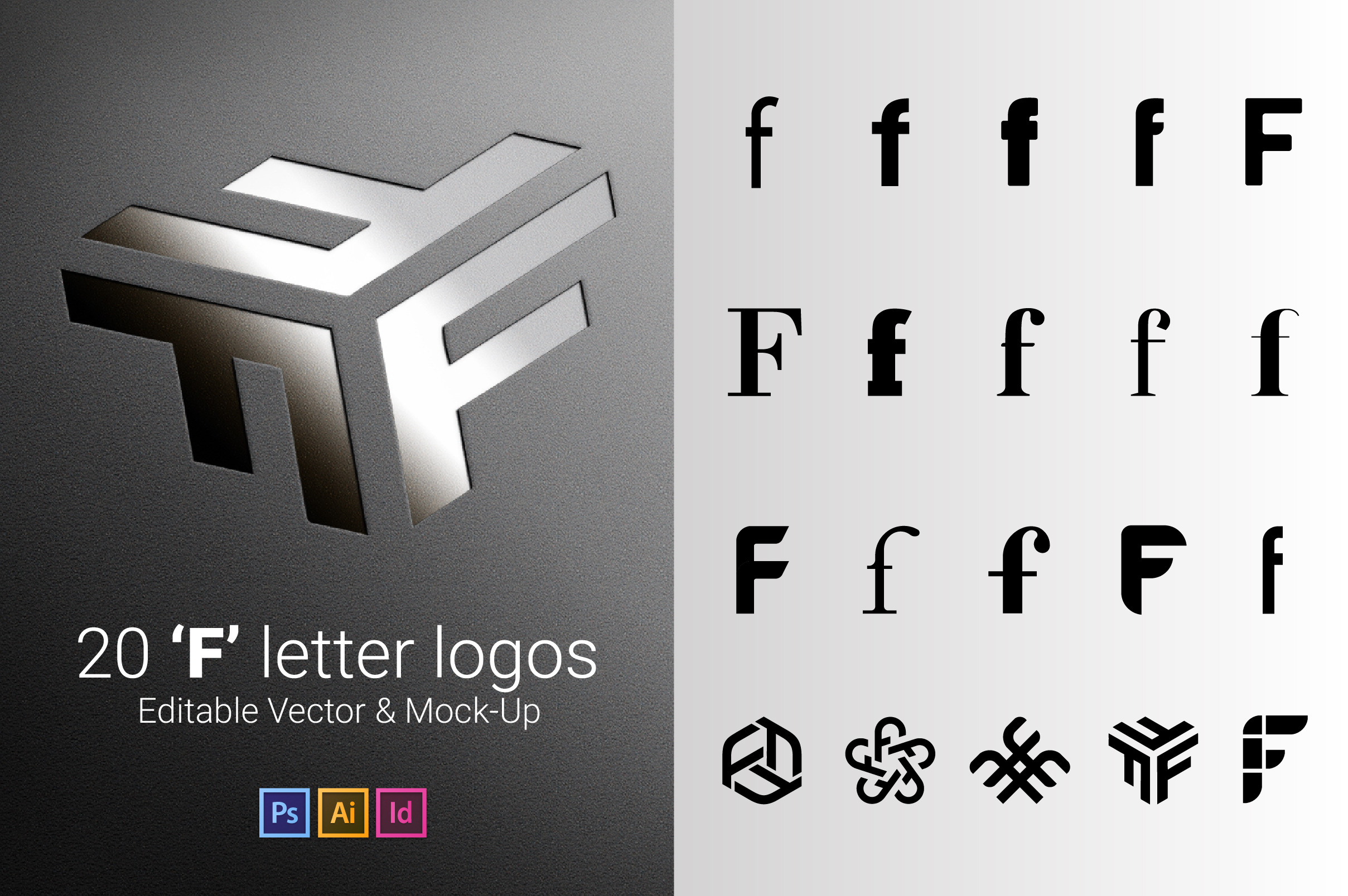 20 F Letter Logos - Vector & Mock-Up, a Branding & Logo Template by ...