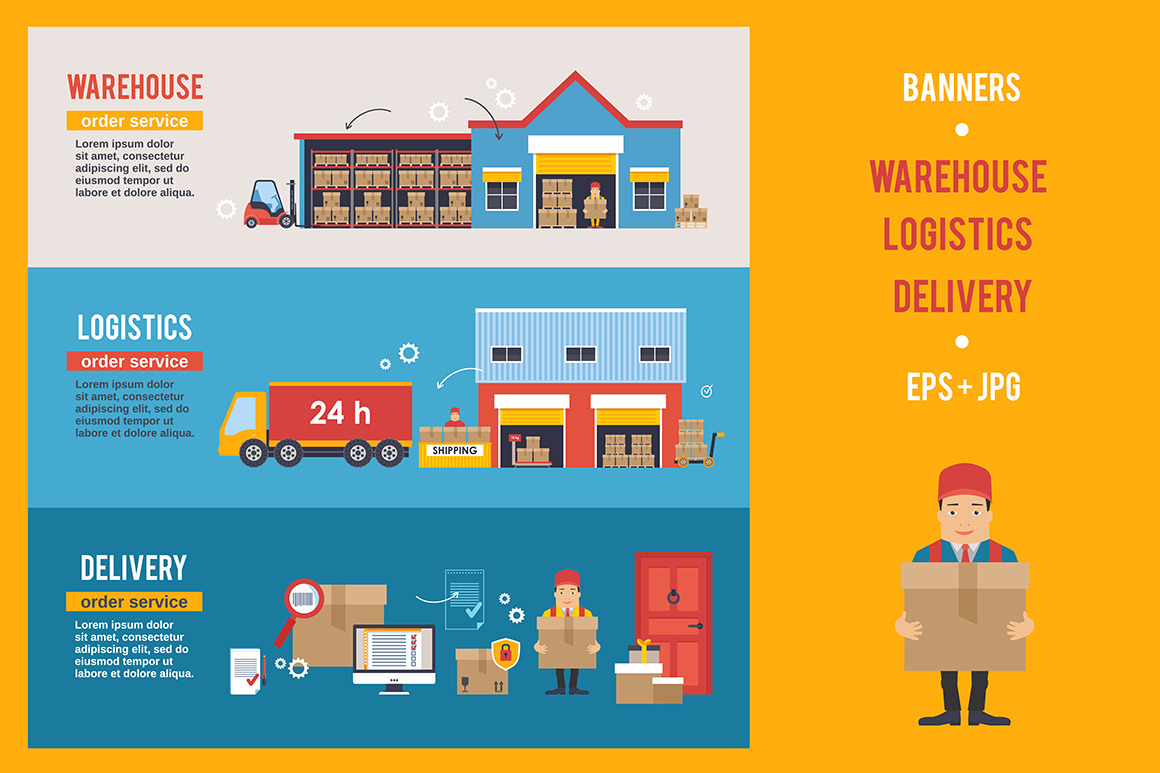 Warehouse and Logistics banners set, a Presentation Template by ...