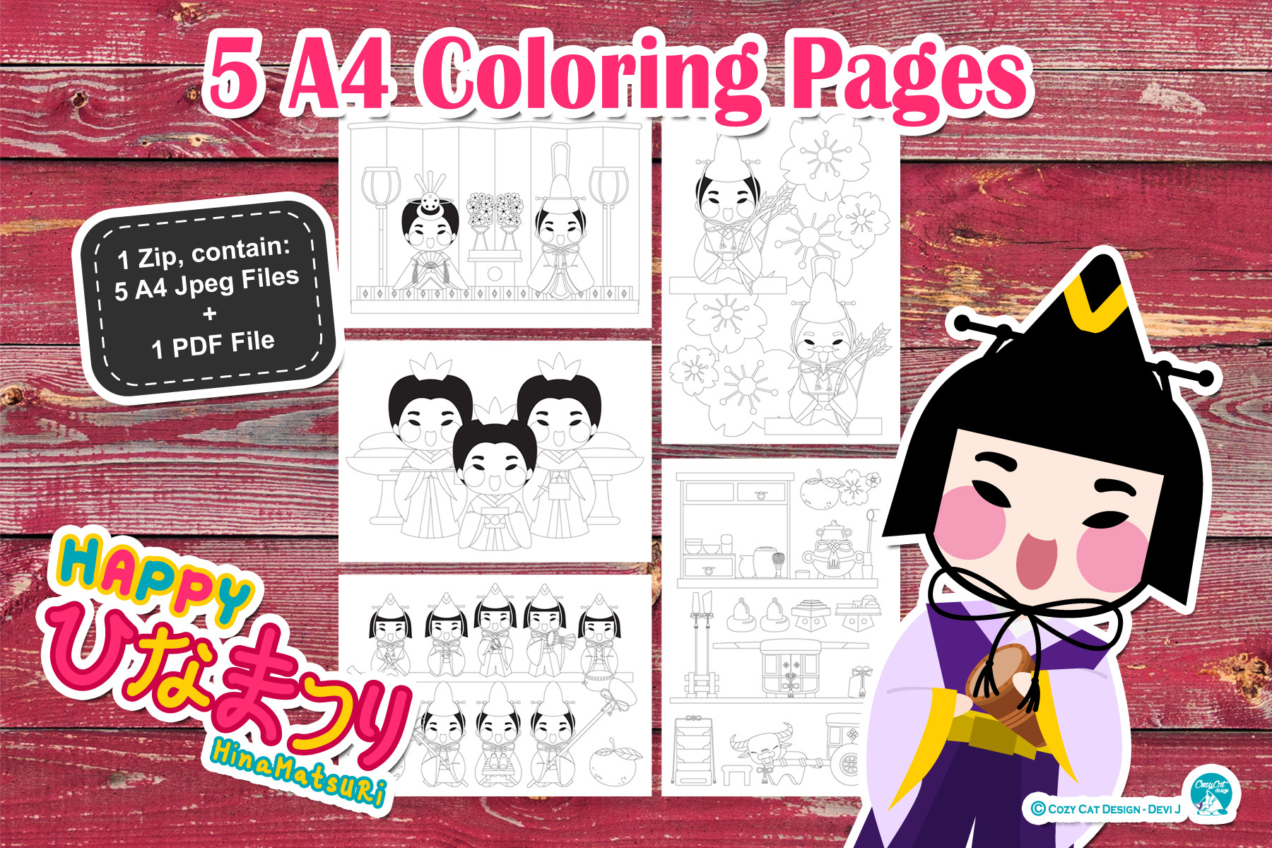 Hinamatsuri Coloring Pages, an Illustration by Cozy Cat Design ...