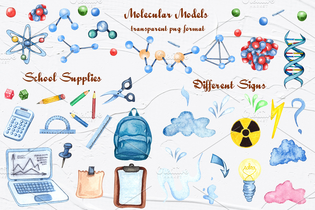 Science Watercolor Set, an Education Illustration by BarvArt