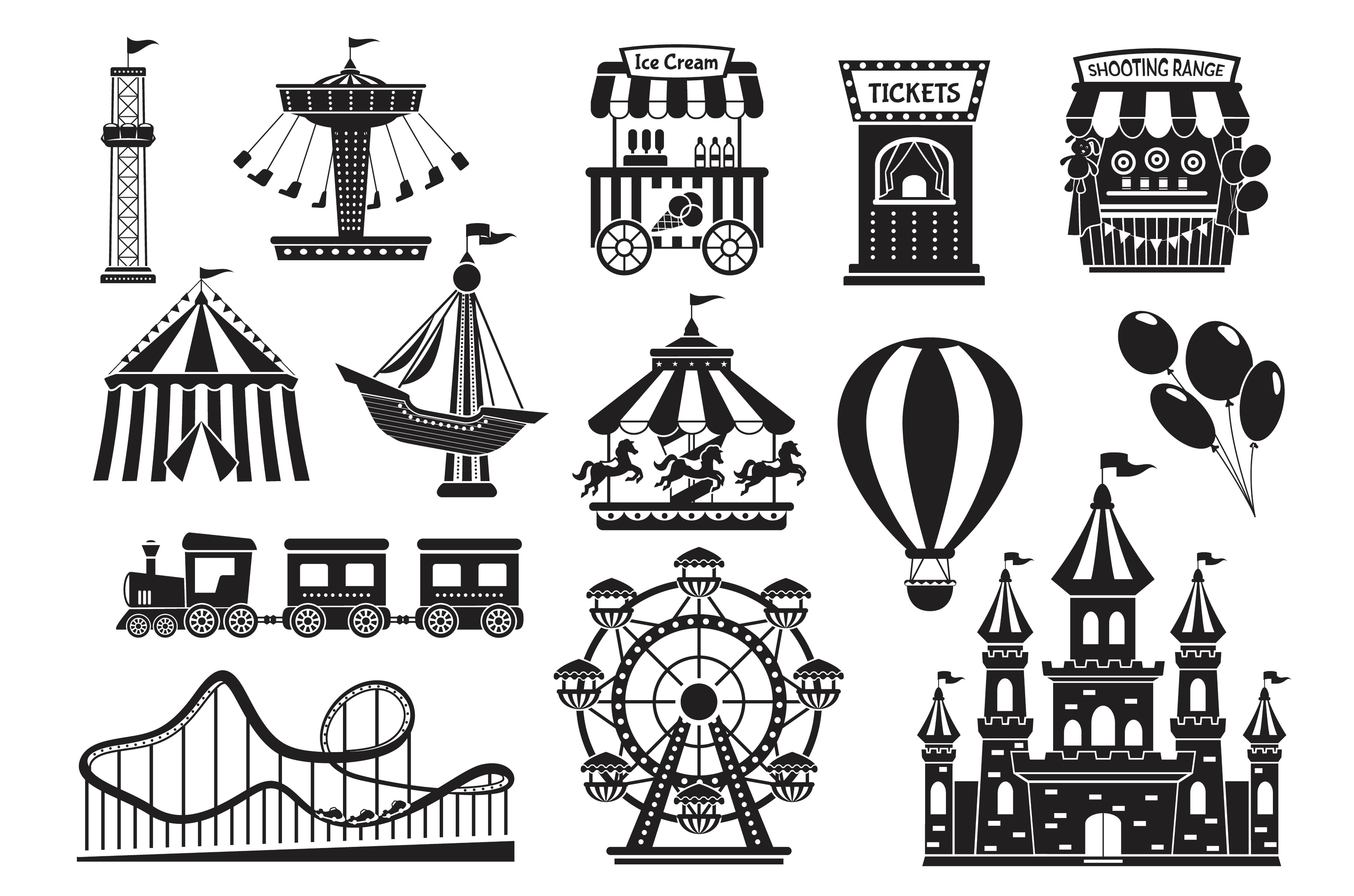 Amusement park silhouette elements, an Object Graphic by Frogella ...