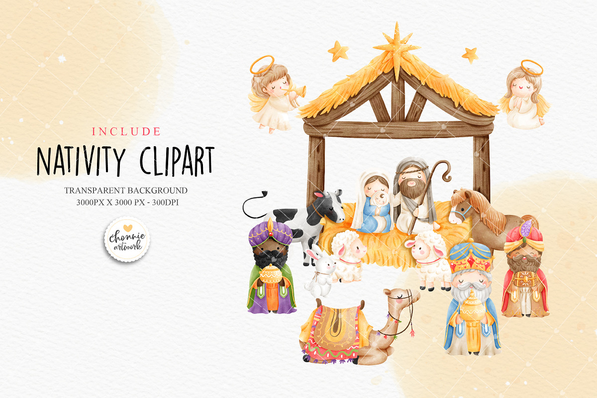 Christmas Nativity Clipart, an Illustration by Chonnieartwork