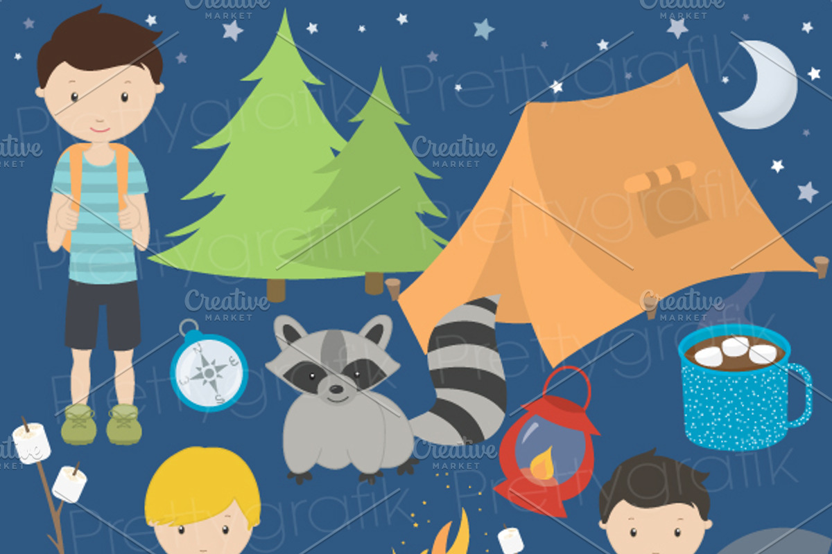 camping clipart commercial use, an Illustration by PrettyBundles