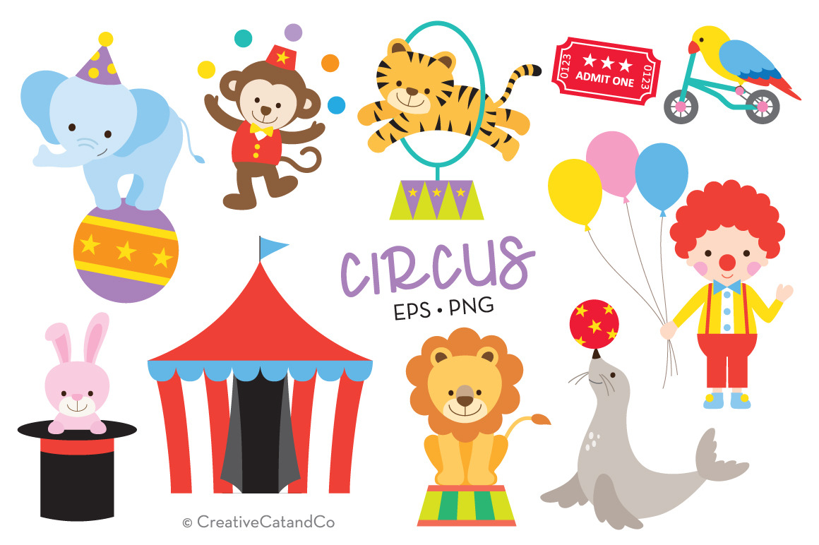 Circus Animals Vector EPS PNG Set, an Animal Illustration by ...