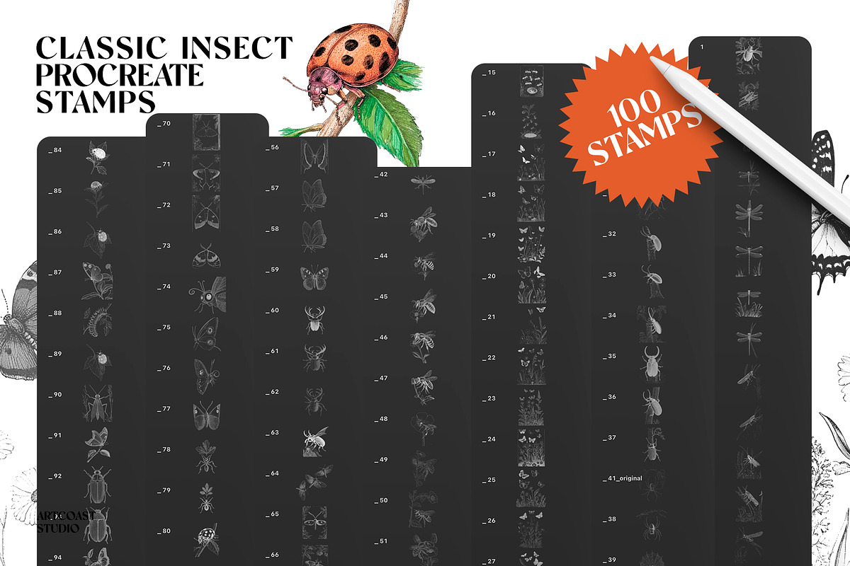 Classic Insect Procreate Stamps, a Shape Add-On by Spasibenko Art
