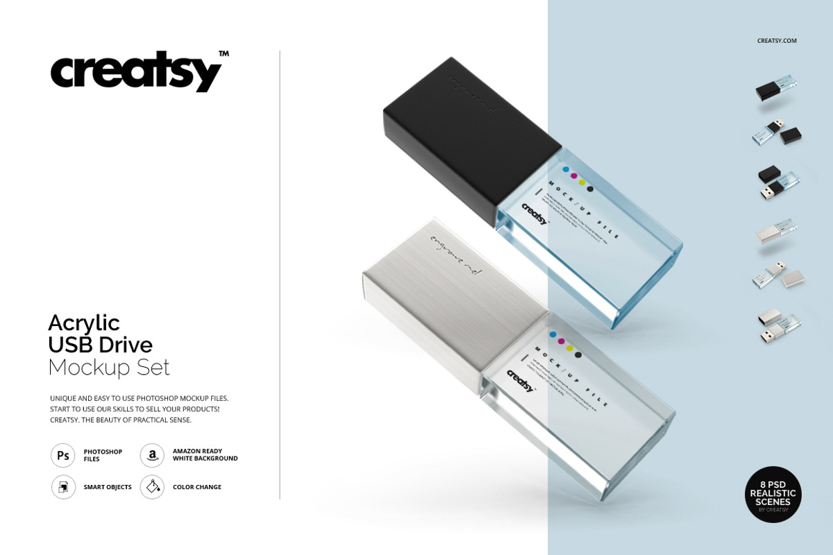 Acrylic USB Drive Mockup Set, a Product Mockup by creatsy5
