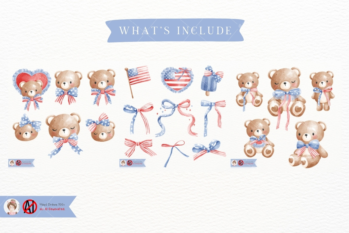 Coquette 4th of July Bear png, an Animal Illustration by Chonnieartwork