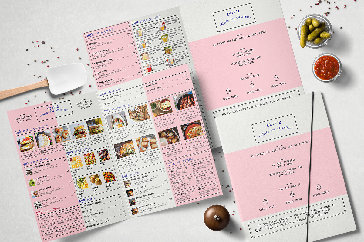 Clean Simple Bifold Food Menu, a Flyer Template by BlueRobinStudio