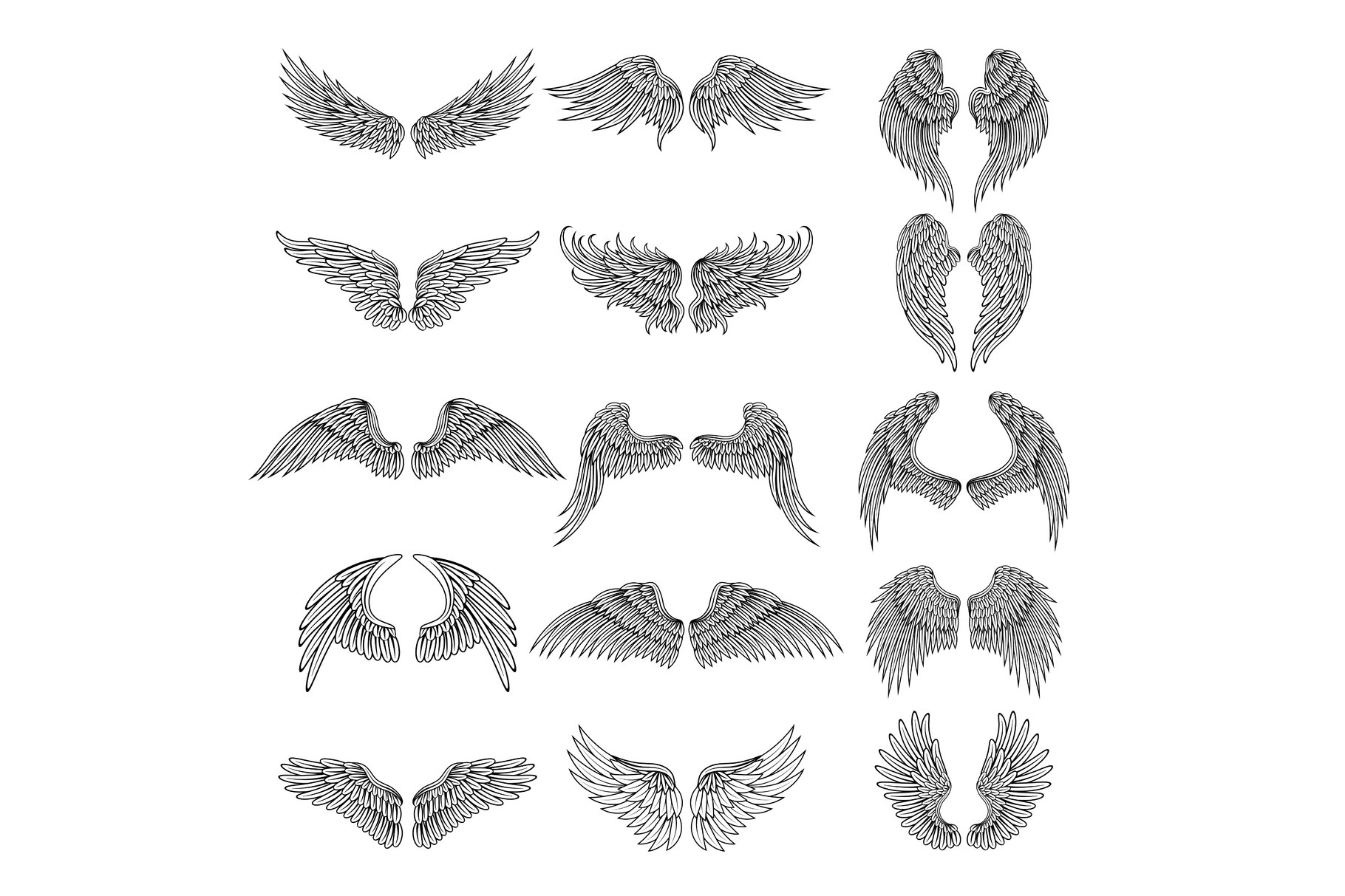 Tattoo design pictures of different stylized wings. Vector ...