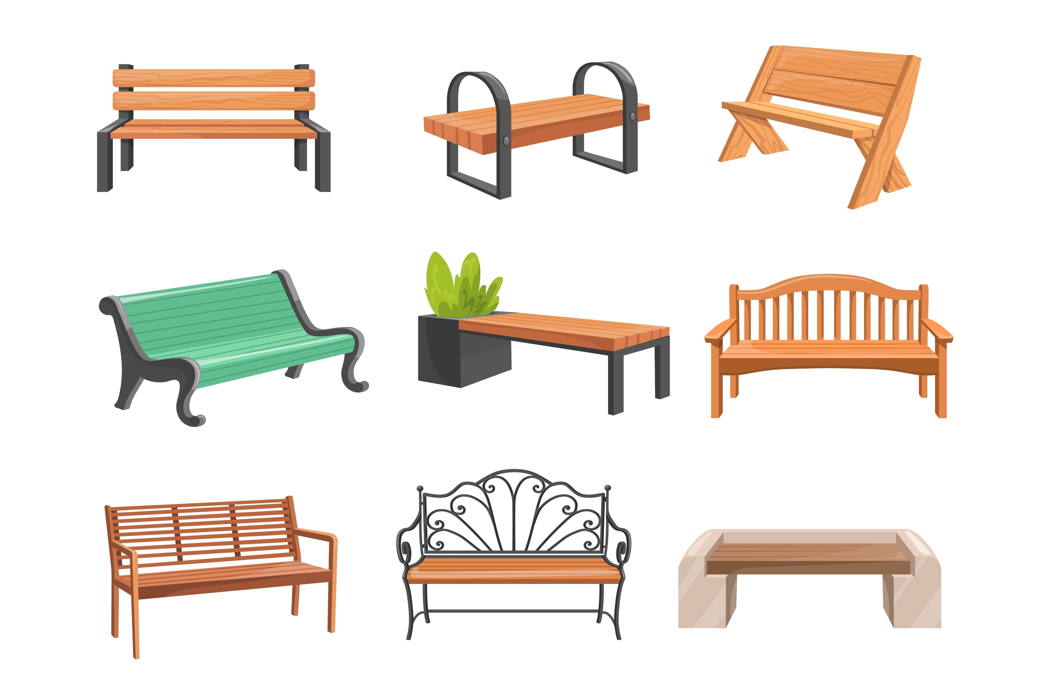 Cartoon wooden benches. Wood bench | Graphics ~ Creative Market