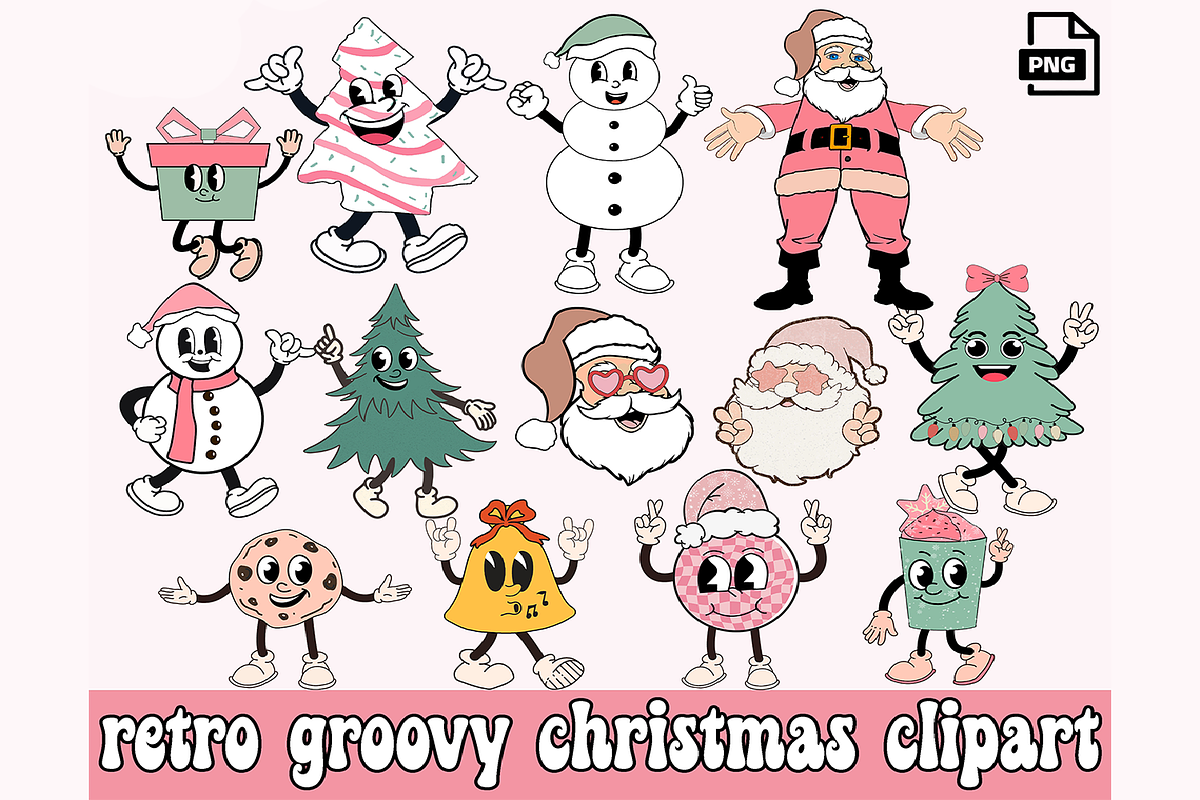 Retro Christmas Clipart Bundle PNG