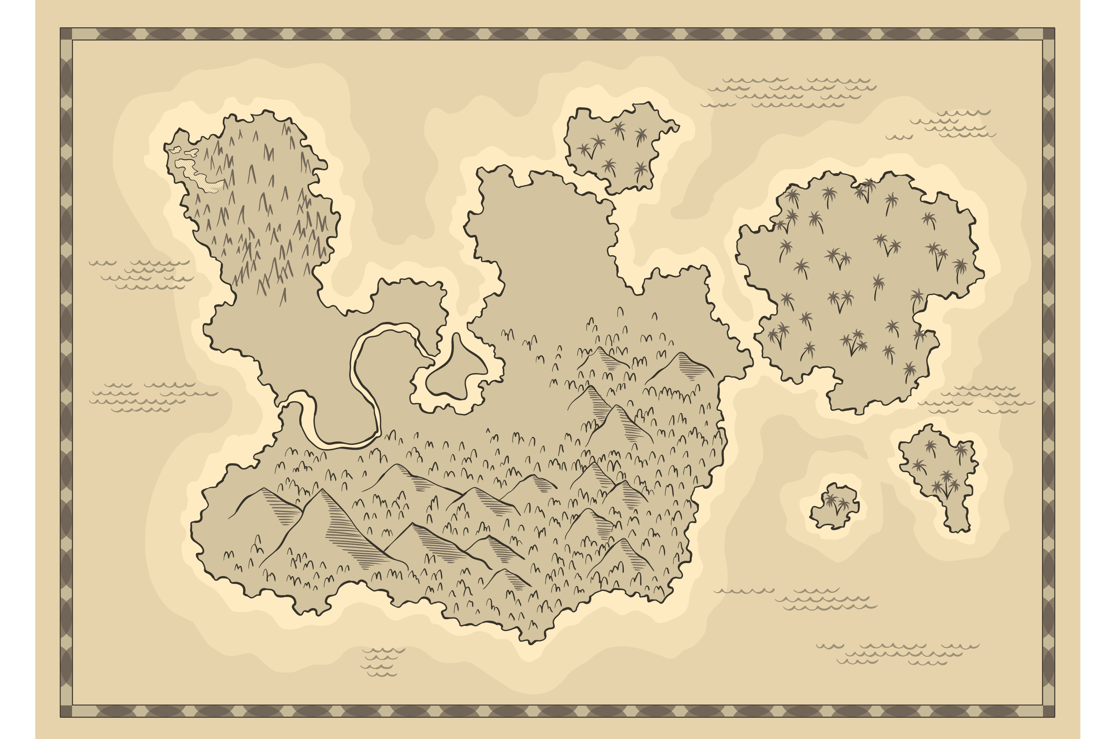 Old antique treasure map. Cartoon, an Illustration by the8monkey