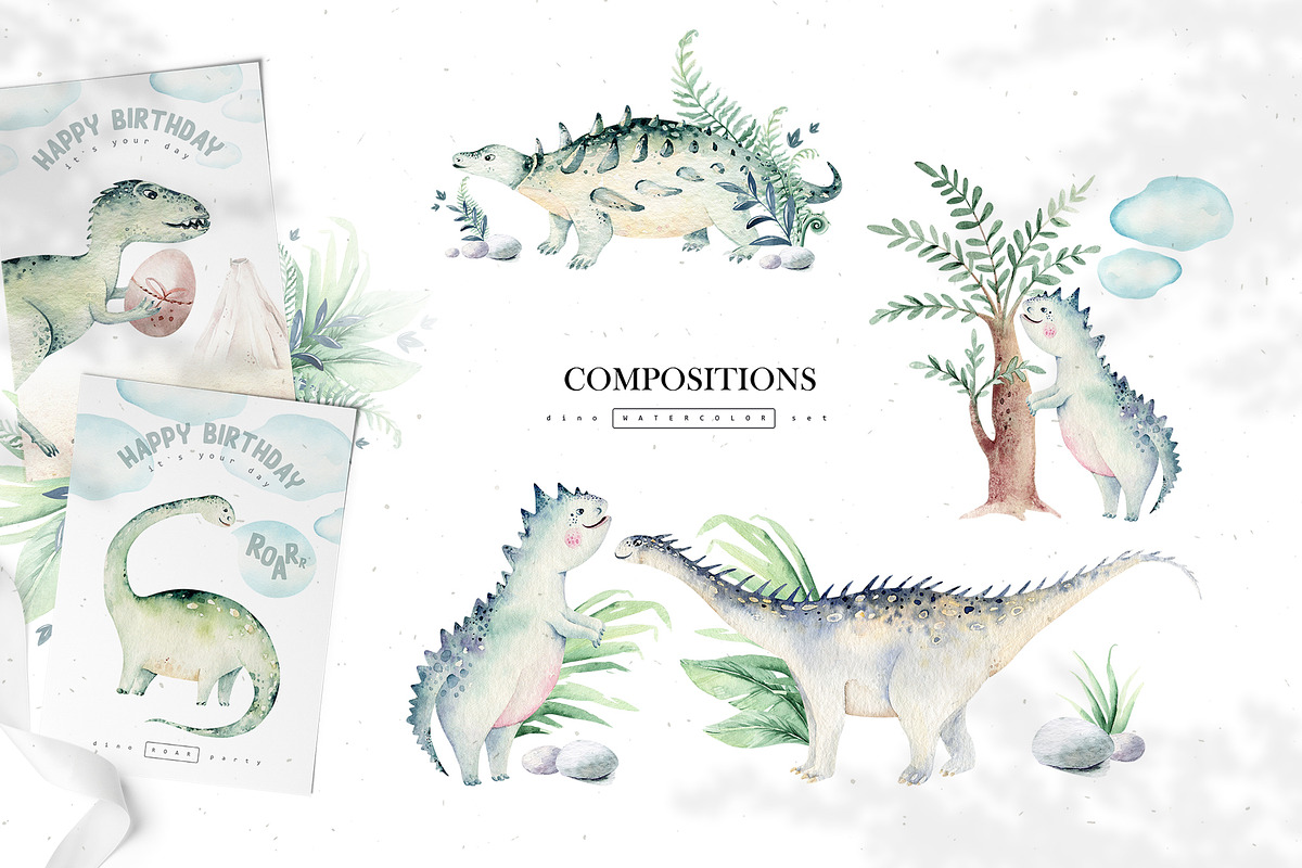 Dino. Watercolor collection. Part II, an Animal Illustration by Peace ART