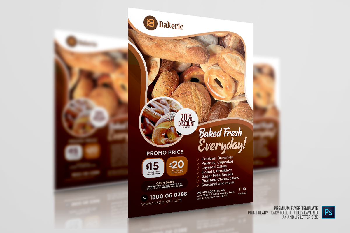 Bakery Promotional Flyer, a Flyer Template by PSDPixel