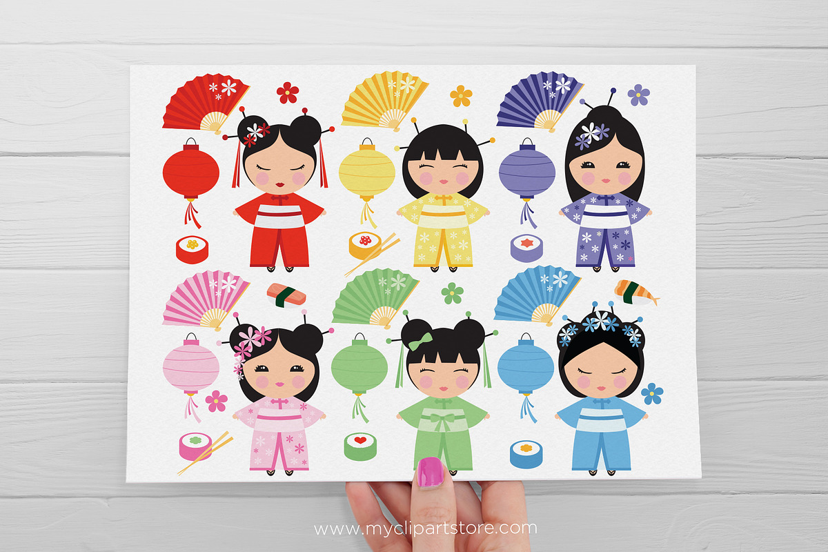 Japanese Kokeshi Dolls Clipart + SVG, a Food Illustration by MyClipArtStore
