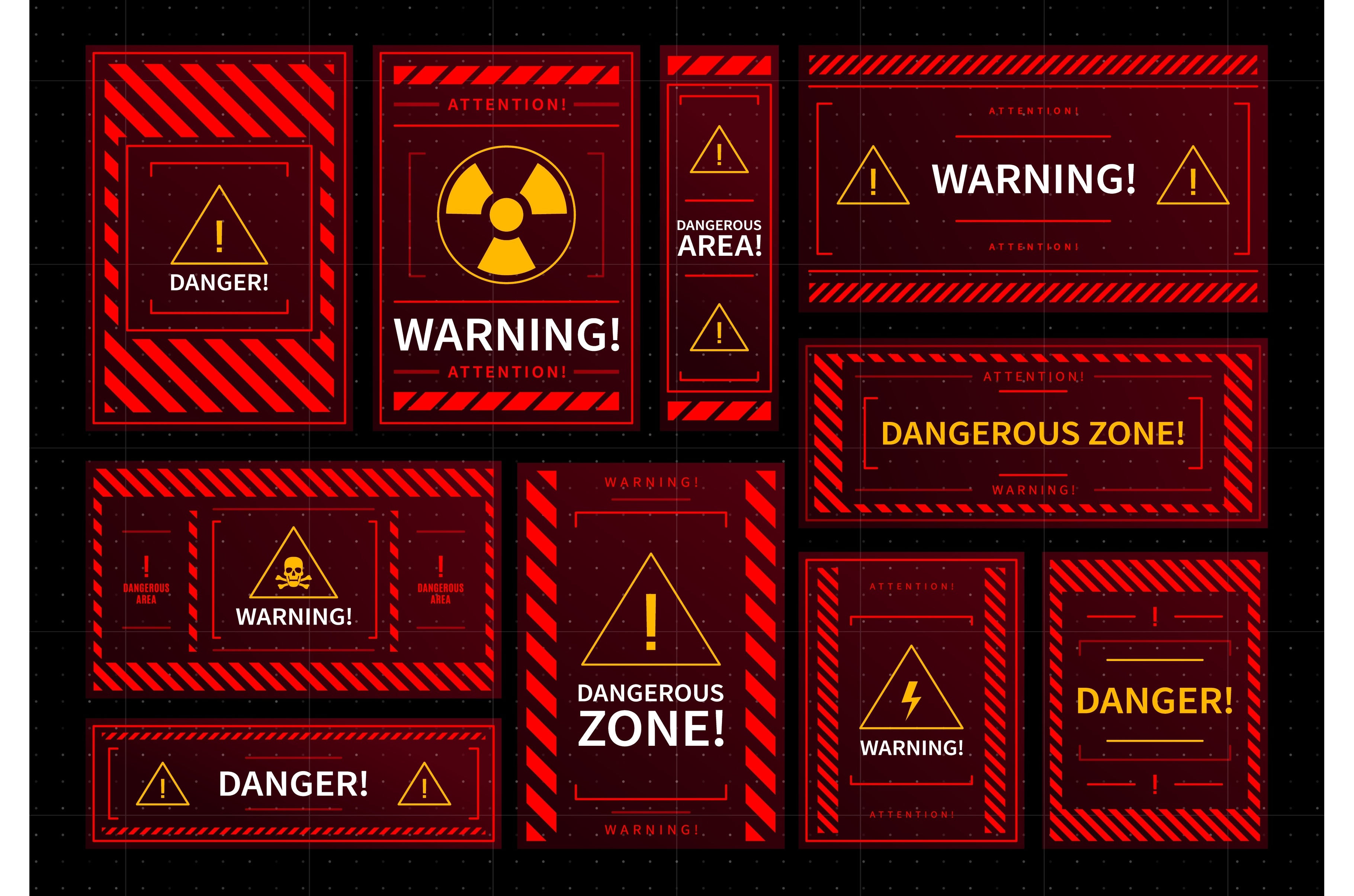 Danger zone warning frames, HUD, a Templates & Theme by Vector Tradition